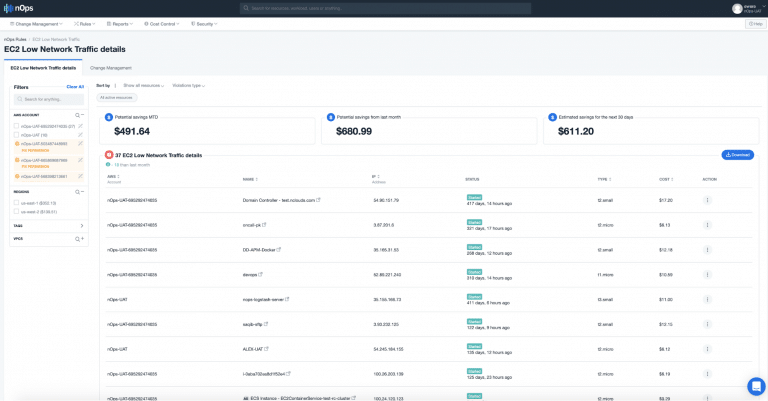 nOps | Detect Low AWS Network Utilization to Save AWS Costs